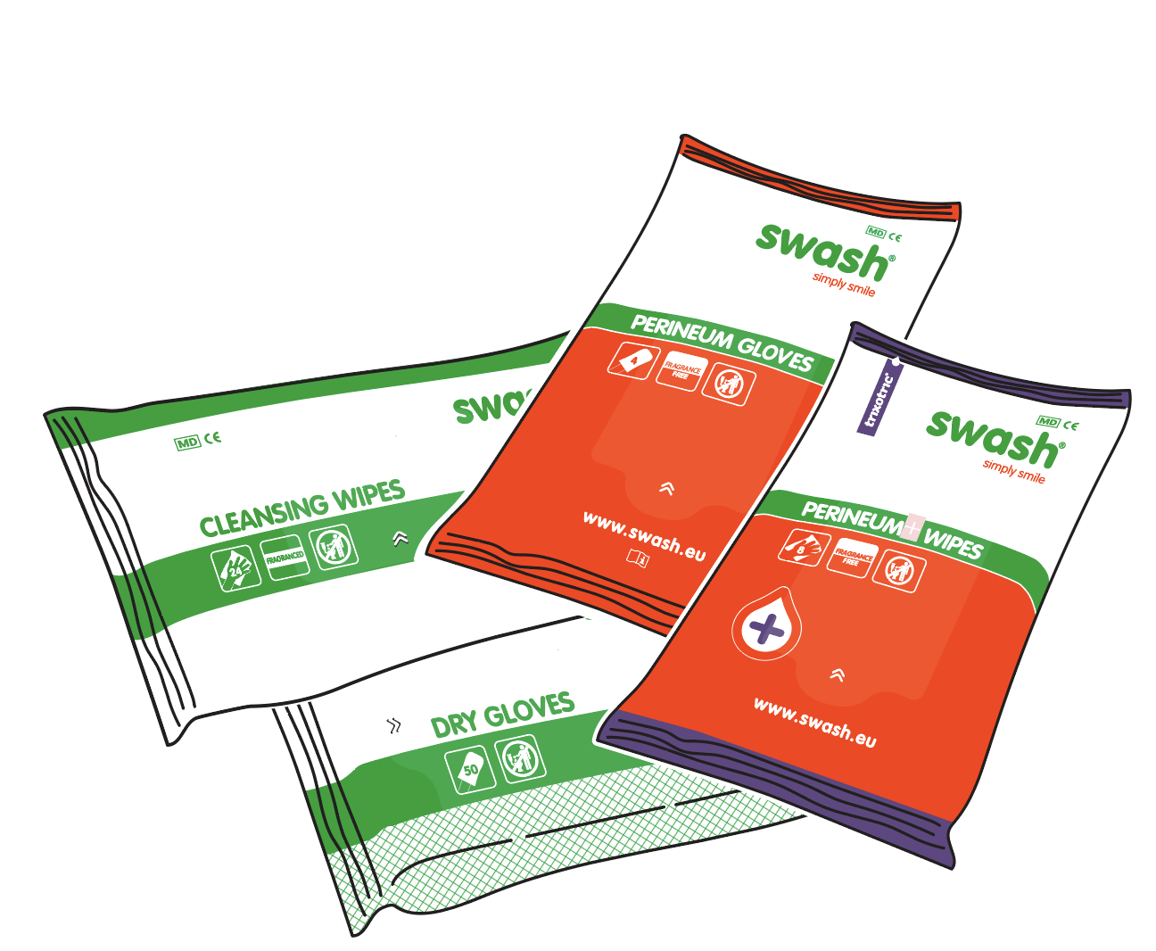 Swash free sample box • Bathing wipes gloves and compression stocking ...